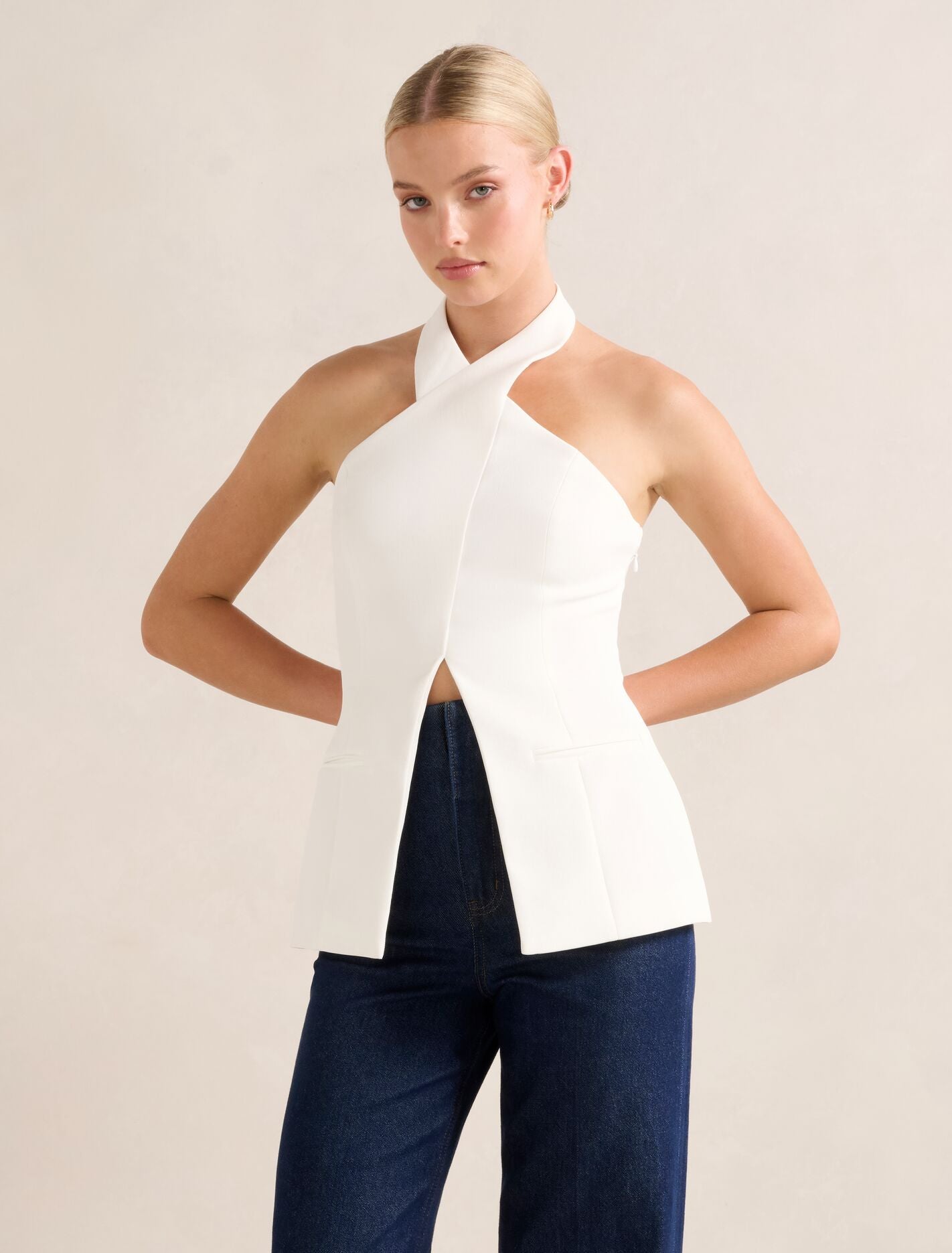 Ruby Cross Neck Top Porcelain | Forever New