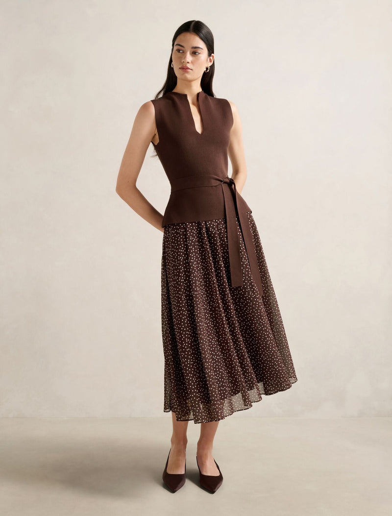 Catherine Woven Mix Knit Dress Choc Spot | Forever New
