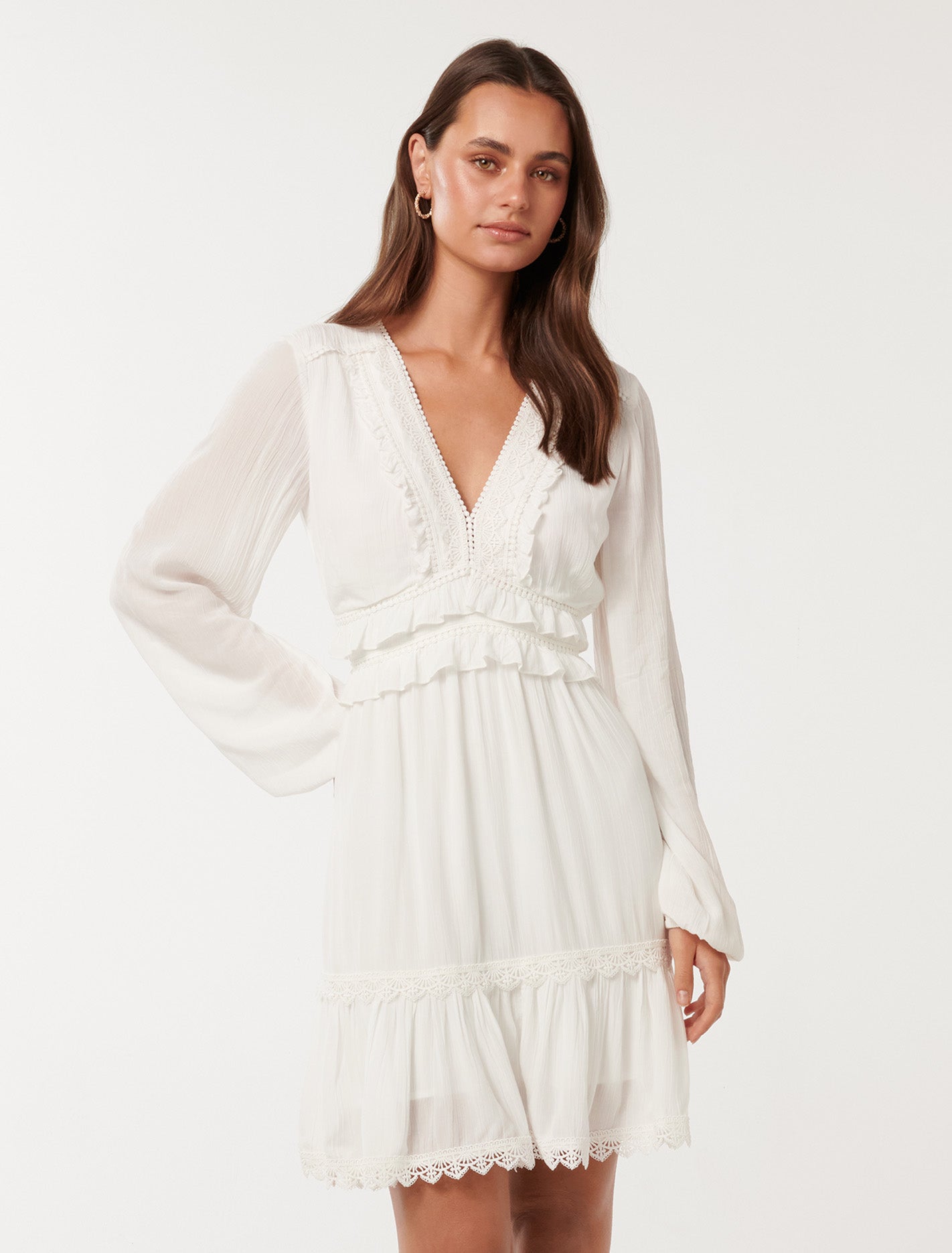 Elsa Trim High Low Mini Dress Porcelain | Forever New