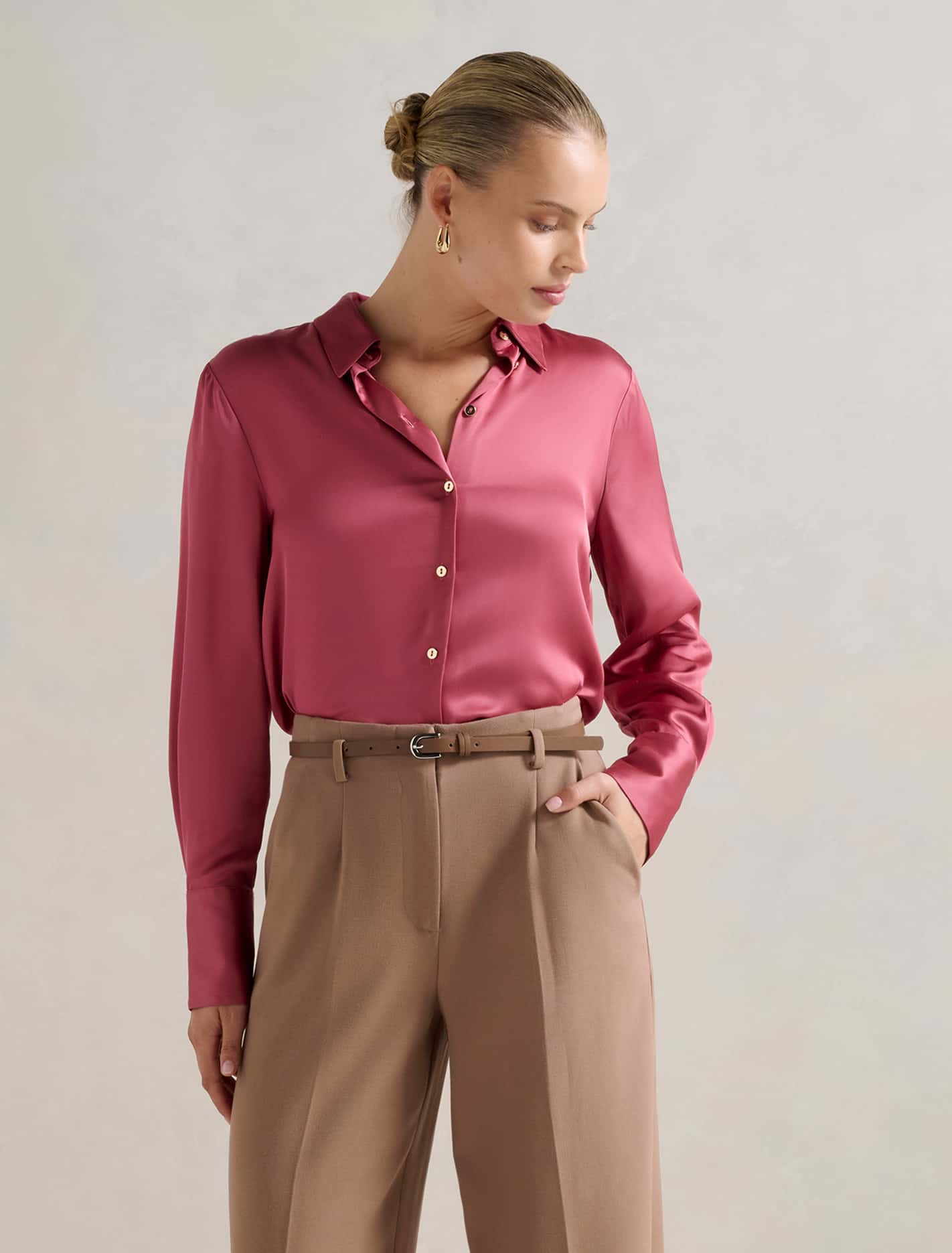 Coco Satin Shirt Ruby Pink | Forever New
